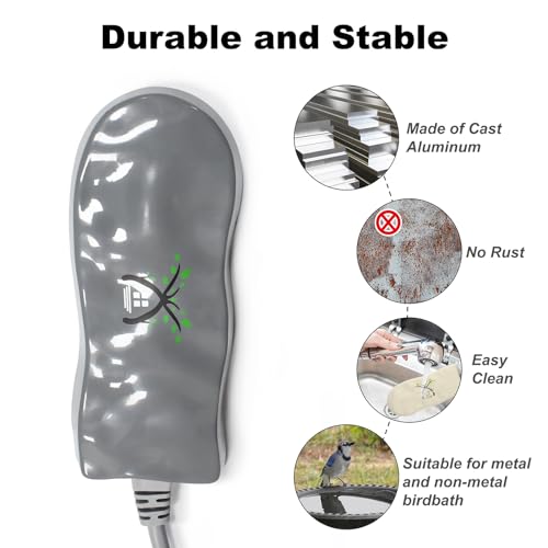 GESAIL Birdbath Deicer, Waterproof Birdbath Heater for Outdoor in Winter with Thermostatically Controlled, Constructed of Cast Aluminum Immersion Deicer for Garden Patio Yard and Lawn, 50 Watt, Grey