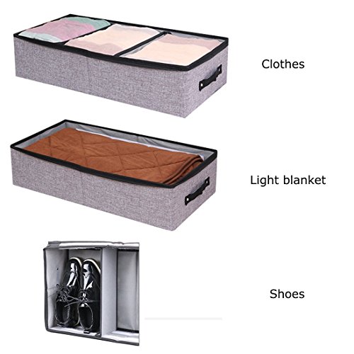 Under Bed Storage Organizer Clothes Containers Shoe Box Sturdy Foldable Bags with Handles and Adjustable Dividers for Shoes, Clothes, Toys, Blankets and Household Items 3Pack