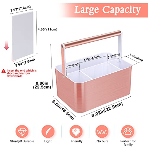 BYUNER Plastic Shower Caddy Basket - Portable Large Bath Storage Organizer Bin Tote with Handle and divider for College Dorm,Cabinet,Bathroom Counter, Brushed Nickel Gray&Pink