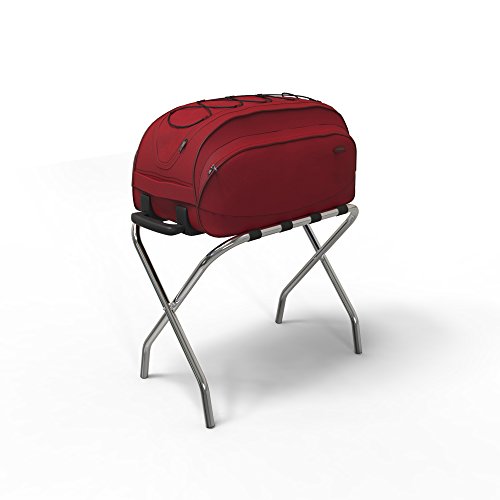 Chrome Folding Luggage Rack and Suitcase Stand- Durable Folding Bag Holder with Black Nylon Straps by Lavish Home