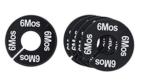 NAHANCO CBWKIT6 Black Round Clothing Size Divider with White Print for Baby/Kid Sizes, 3Mos β 4T, Kit of 50 (10 Sizes of 5 Each)