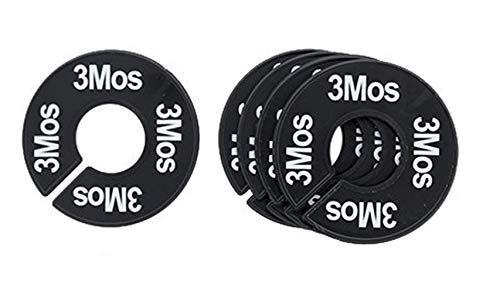 NAHANCO CBWKIT6 Black Round Clothing Size Divider with White Print for Baby/Kid Sizes, 3Mos β 4T, Kit of 50 (10 Sizes of 5 Each)