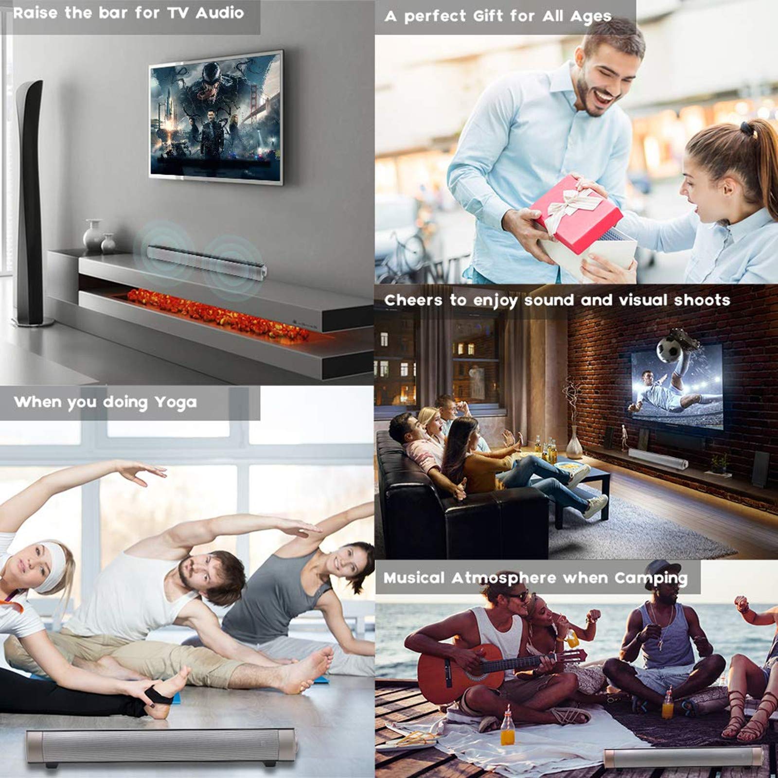 TOPROAD Sound Bar | Soundbar Wired and Wireless Bluetooth 5.0 Speaker | Built in Mic | for Cell Phone/Tablet/Projector and Support TV with AUX/RCA Output