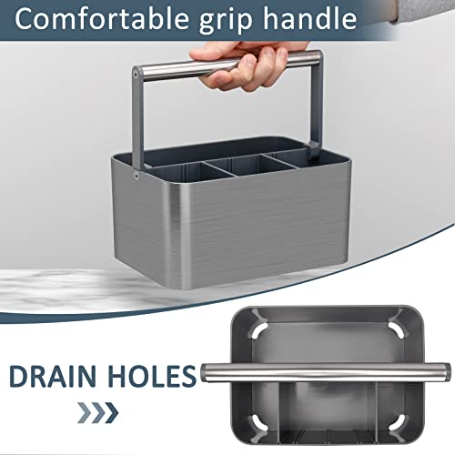 BYUNER Plastic Shower Caddy Basket - Portable Large Bath Storage Organizer Bin Tote with Handle and divider for College Dorm,Cabinet,Bathroom Counter, Brushed Nickel Gray&Pink