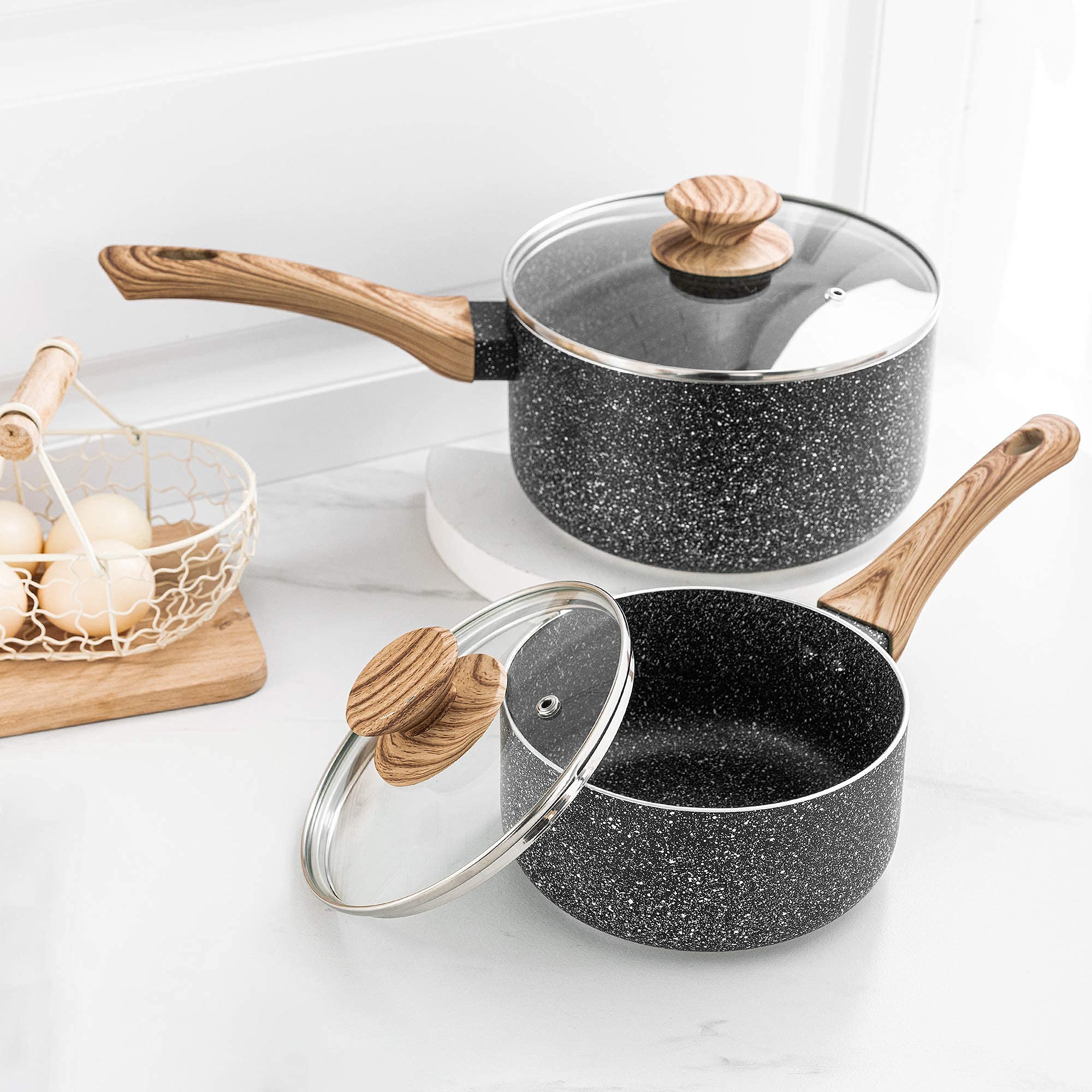 MICHELANGELO Saucepan Set with lid, Nonstick 1Qt & 2Qt Saucepan Set with Lid, Small Sauce Pot with Lid, Nonstick Sauce Pan 1Quart & 2 Quart, Stone Derived Coating Sauce Pan Set, Small Pot with Lid