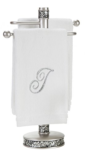 Monogrammed Towels Fingertip, Personalized Gift, 11 x 18 Inches - Set of 4- Silver Embroidered Towel - Extra Absorbent 100% Cotton- Soft Velour Finish - For Bathroom/ Kitchen/ Spa- Initial C (White)
