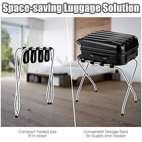 Byroce Foldable Rack, Chromed Suitcase Nylon Belts, No Assembly Required for Home Bedroom Guest Room Hotel, Durable Folding Bag, Commercial Luggage Stand Holder for Easy S, Silver, Black