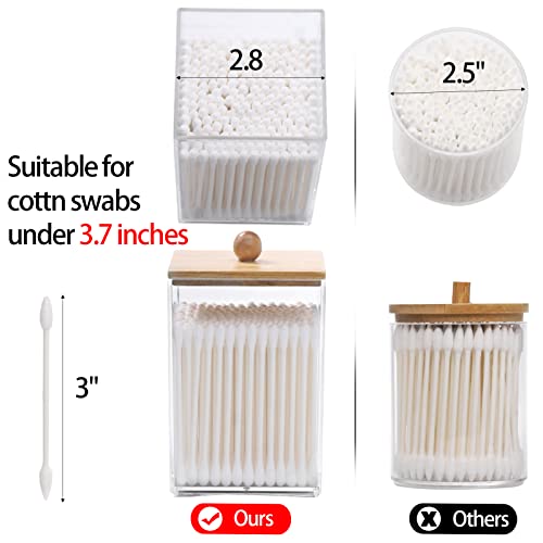 Tbestmax 12 OZ Cotton Swab/Ball/Pad Holder, Qtip Apothecary Jar, Clear Bathroom Containers Dispenser for Storage 4 Pack Wood Lids