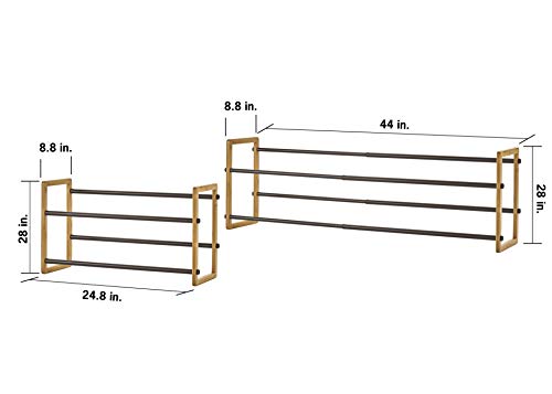 TRINITY BASICS 2-Tier Expandable Shoe Organizer with Bamboo Frame, Stackable Shoe Rack for Closet, Stores up to 16 Pairs of Shoes, Dark Bronze Finish, Expands from 24β to 44β, 2-Pack
