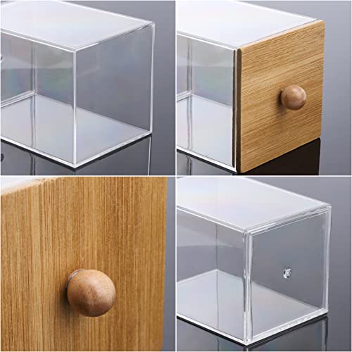 Tbestmax 12 OZ Cotton Swab/Ball/Pad Holder, Qtip Apothecary Jar, Clear Bathroom Containers Dispenser for Storage 4 Pack Wood Lids