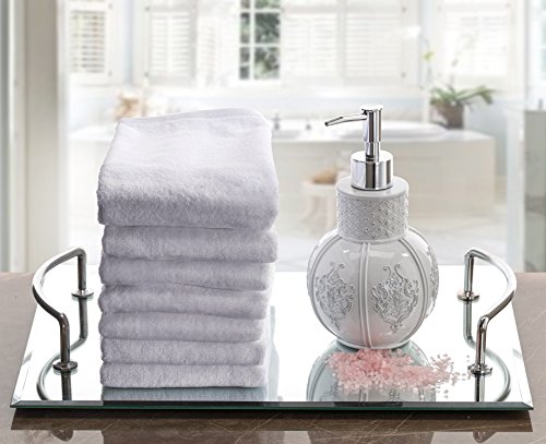 Monogrammed Towels Fingertip, Personalized Gift, 11 x 18 Inches - Set of 4- Silver Embroidered Towel - Extra Absorbent 100% Cotton- Soft Velour Finish - For Bathroom/ Kitchen/ Spa- Initial C (White)