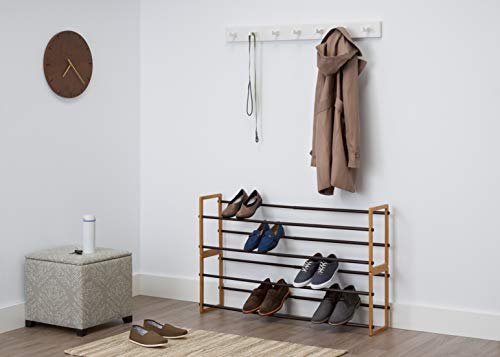 TRINITY BASICS 2-Tier Expandable Shoe Organizer with Bamboo Frame, Stackable Shoe Rack for Closet, Stores up to 16 Pairs of Shoes, Dark Bronze Finish, Expands from 24β to 44β, 2-Pack