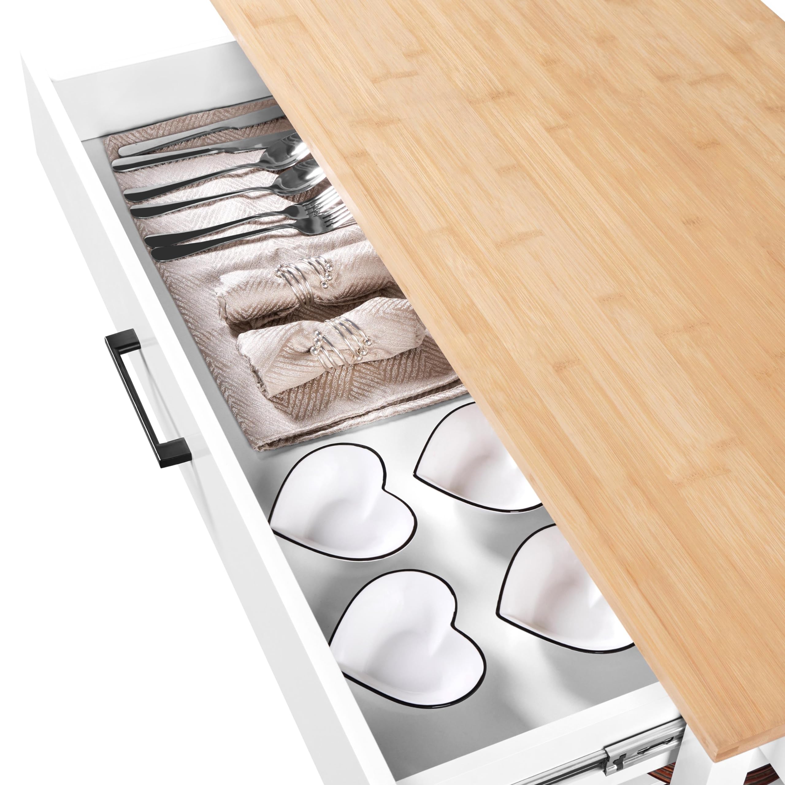 Yaheetech 40" Width Kitchen Island Cart on Wheels, 3 Tiers Rolling Utility Cart with Solid Wood Top and Drawer & 2 Spacious Storage Shelf, Serving Trolley for Dining Room, White