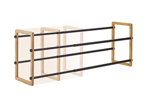 TRINITY BASICS 2-Tier Expandable Shoe Organizer with Bamboo Frame, Stackable Shoe Rack for Closet, Stores up to 16 Pairs of Shoes, Dark Bronze Finish, Expands from 24β to 44β, 2-Pack