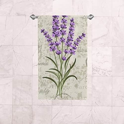 Retro Provence Lavender Stamps Fingertip Bath Towels, Super Soft Highly Absorbent Face Hand Towels, 2 Pack Purple Flowers Decorative Dish Towels for Hotel Kitchen Bathroom, 30 x 15 Inch