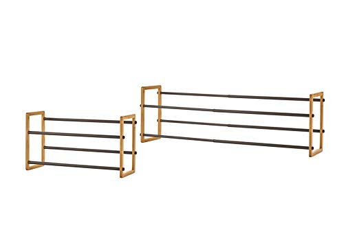 TRINITY BASICS 2-Tier Expandable Shoe Organizer with Bamboo Frame, Stackable Shoe Rack for Closet, Stores up to 16 Pairs of Shoes, Dark Bronze Finish, Expands from 24β to 44β, 2-Pack