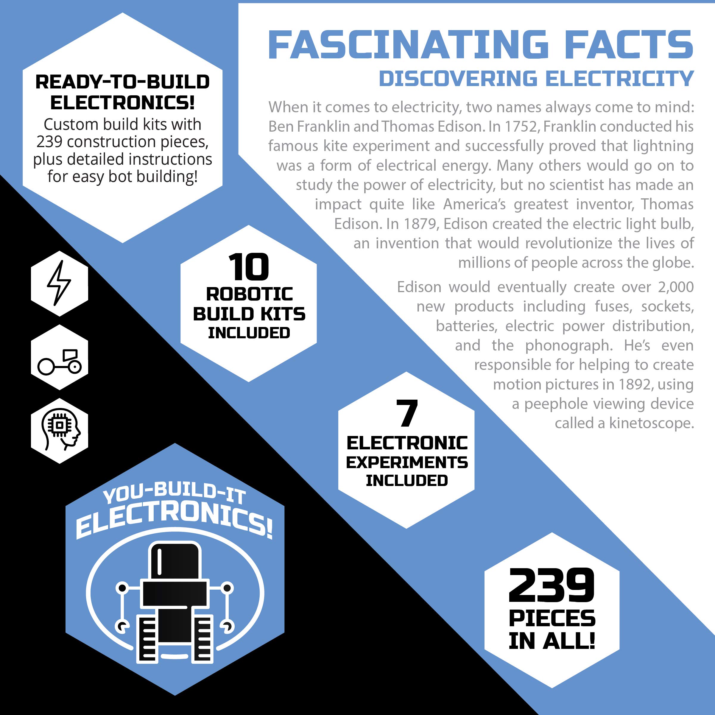 Discovery #MINDBLOWN Electricity Robot Construction Set, 10 Robotic Build Kits & 7 Electronic Circuit Science Experiments, Fun Educational Activity, STEM Learning Toys for Boys, Girls, Kids, & Teens