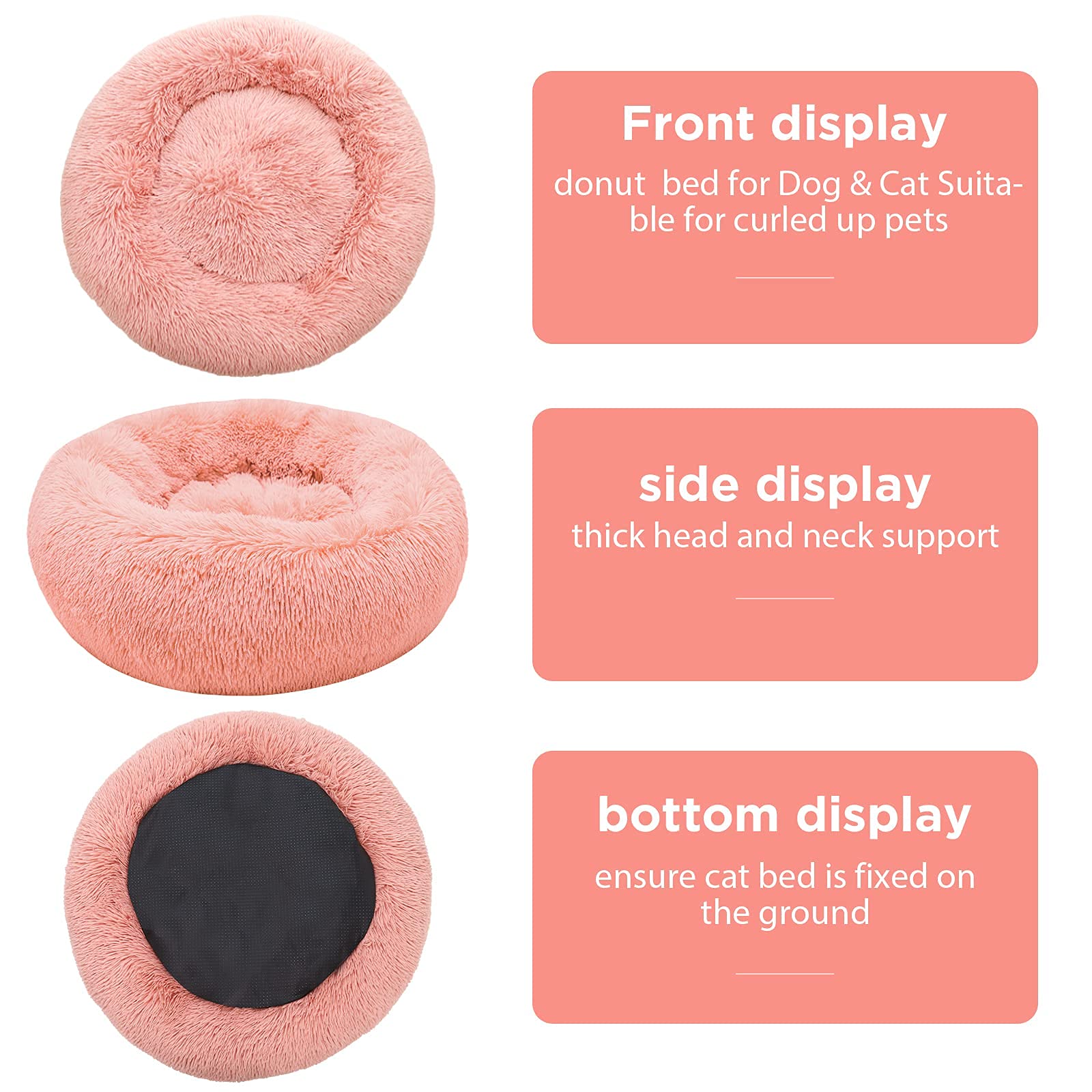 WAYIMPRESS Calming Dog Bed for Small Dog&Cat,Comfy Self Warming Round Dog Bed with Fluffy Faux Fur for Anti Anxiety and Cozy (20 x 20 Inch, Pink)