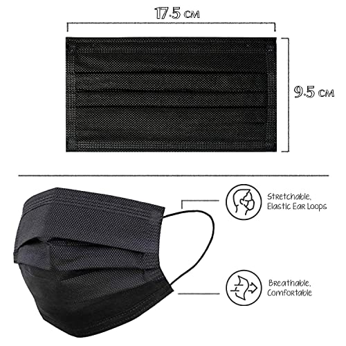 Sometheme Special 50PCS Unisex Adults Assorted Colors Single Use Face Mask Disposable Mixed Camouflage Protective Cover Mask Elastic Ear Loops (50 PC - Black Solid)