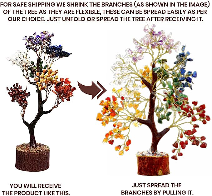Kuhvai Seven Chakra Tree of Life, Crystal Tree for Positive Energy, 7 Chakra Tree, Feng Shui Tree, Stone Decor Natural Artificial Tree, Spiritual Gift Decorations Gemstone Tree, Free 7 Chakra Bracelet