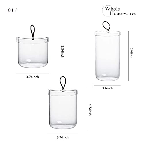 Premium Glass Apothecary Jars for Cotton with Handle | Apothecary Jars Bathroom | Set of 3 | Glass Jar with Lid for Laundry Room Storage, Bathroom Canisters, Mason Jar Bathroom Accessories Set