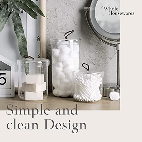 Premium Glass Apothecary Jars for Cotton with Handle | Apothecary Jars Bathroom | Set of 3 | Glass Jar with Lid for Laundry Room Storage, Bathroom Canisters, Mason Jar Bathroom Accessories Set