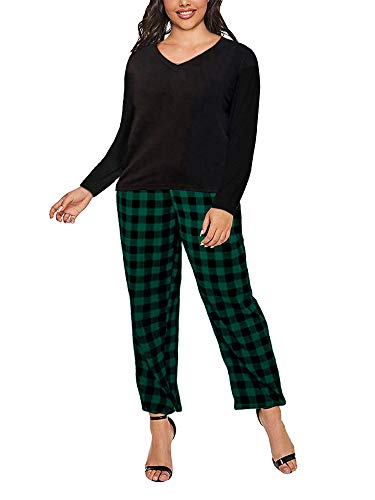 Women's Plus Size Pajamas Set,Long Sleeve Tops and Plaid Pants Night Shirt Soft Pjs Loungewear Sleepwear Sets 3X 4X 5X