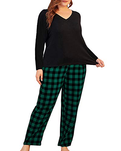 Women's Plus Size Pajamas Set,Long Sleeve Tops and Plaid Pants Night Shirt Soft Pjs Loungewear Sleepwear Sets 3X 4X 5X