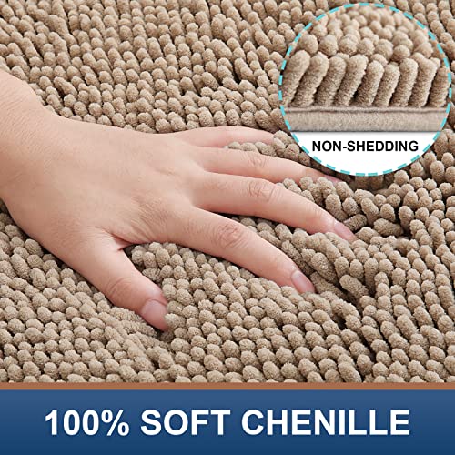 Smiry Luxury Chenille Bath Rug, Extra Soft and Absorbent Shaggy Bathroom Mat Rugs, Machine Washable, Non-Slip Plush Carpet Runner for Tub, Shower, and Bath Room(24''x16'', Beige)