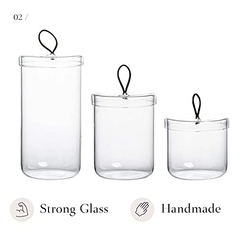 Premium Glass Apothecary Jars for Cotton with Handle | Apothecary Jars Bathroom | Set of 3 | Glass Jar with Lid for Laundry Room Storage, Bathroom Canisters, Mason Jar Bathroom Accessories Set