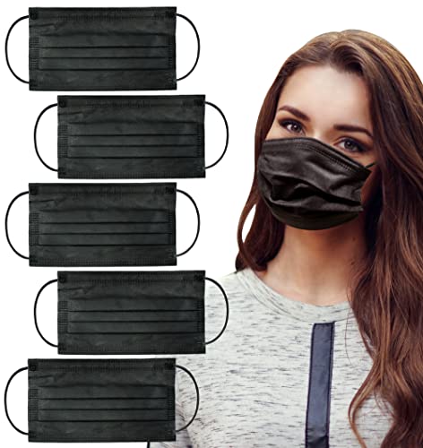 Sometheme Special 50PCS Unisex Adults Assorted Colors Single Use Face Mask Disposable Mixed Camouflage Protective Cover Mask Elastic Ear Loops (50 PC - Black Solid)