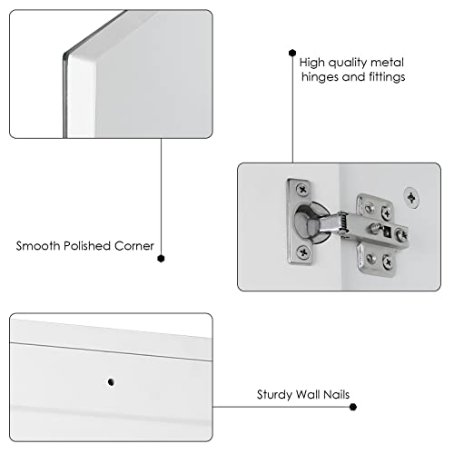 SOMY Bathroom Mirror Cabinet, Frameless Wall Mounted Medicine Cabinet with Double Mirror Doors and Adjustable Shelves, Recess or Surface Mount Bathroom Hanging Cabinet