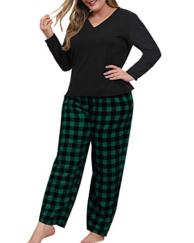 Women's Plus Size Pajamas Set,Long Sleeve Tops and Plaid Pants Night Shirt Soft Pjs Loungewear Sleepwear Sets 3X 4X 5X