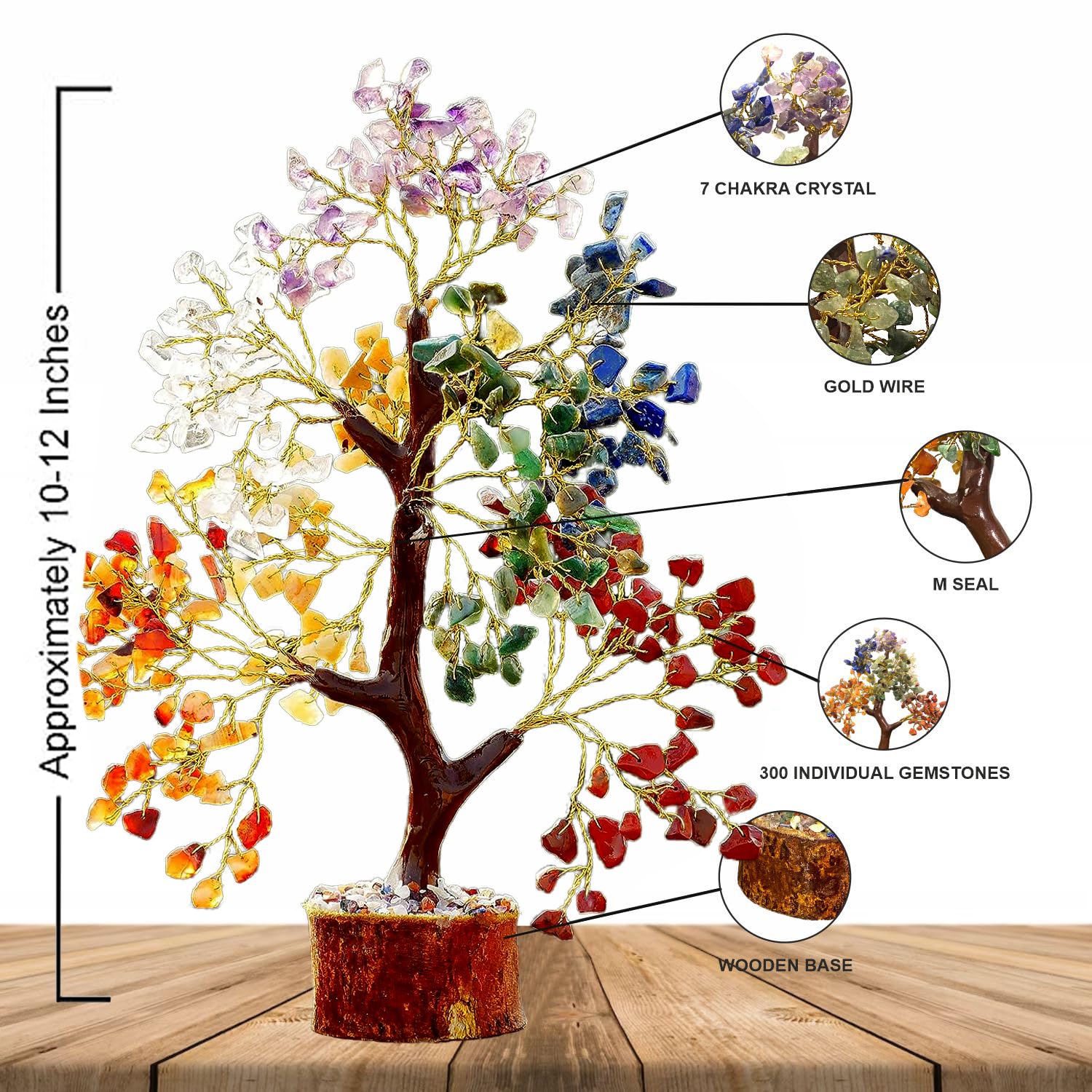 Kuhvai Seven Chakra Tree of Life, Crystal Tree for Positive Energy, 7 Chakra Tree, Feng Shui Tree, Stone Decor Natural Artificial Tree, Spiritual Gift Decorations Gemstone Tree, Free 7 Chakra Bracelet