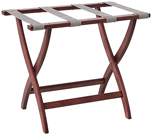 Wooden Mallet Designer Curve Leg Luggage Rack,Grey Straps, Mahogany