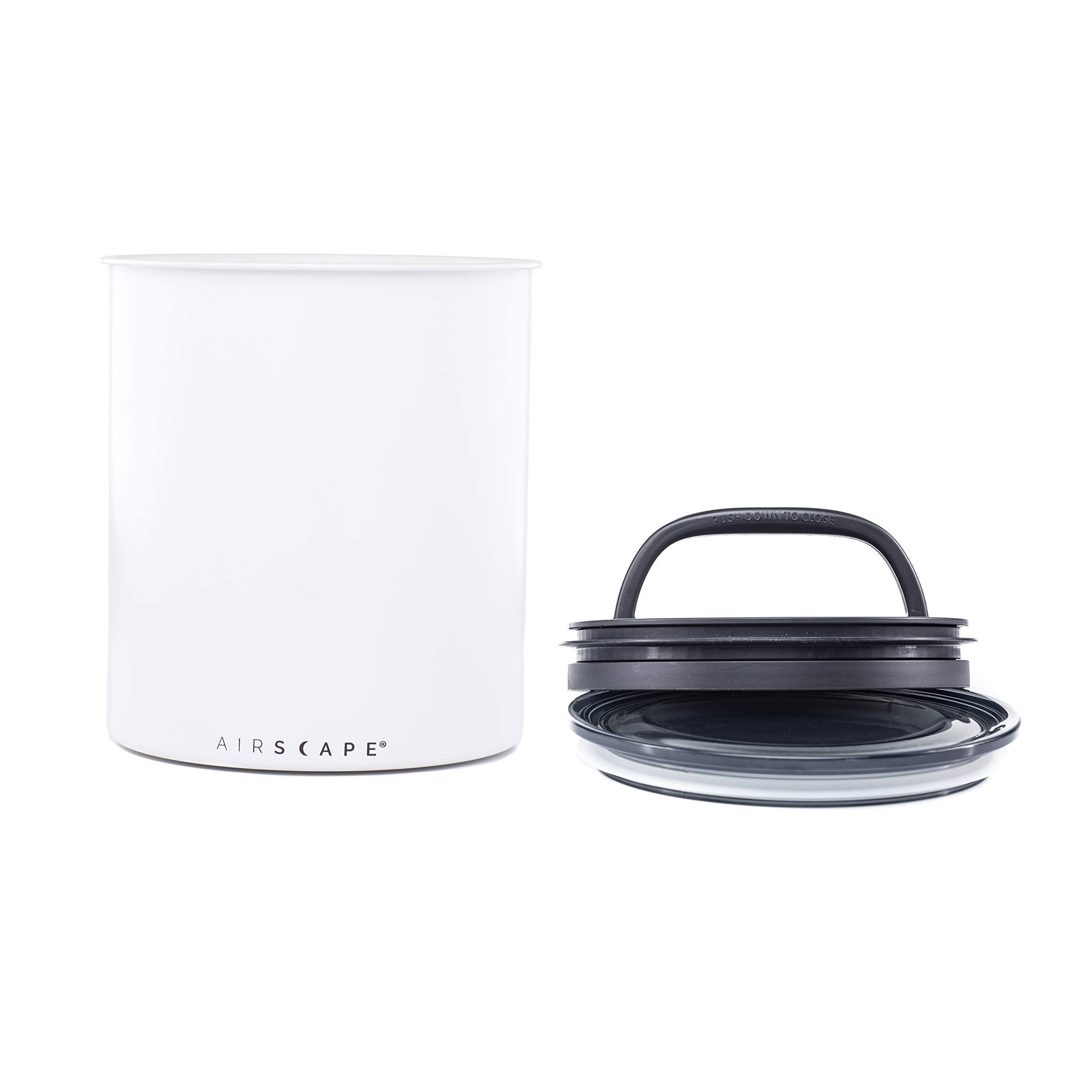 Airscape Kilo Coffee Storage Canister & Scoop Bundle - Large Food Container - Patented Airtight Lid 2-Way Valve Preserve Food Freshness, 2.2 lb Dry Beans (Large Matte White & Brushed Steel Scoop)