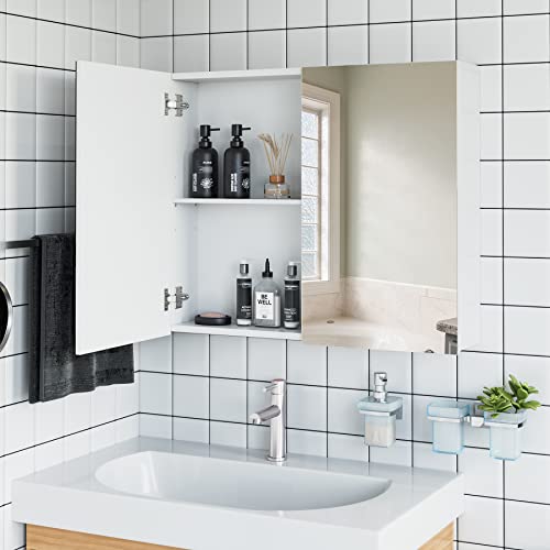 SOMY Bathroom Mirror Cabinet, Frameless Wall Mounted Medicine Cabinet with Double Mirror Doors and Adjustable Shelves, Recess or Surface Mount Bathroom Hanging Cabinet