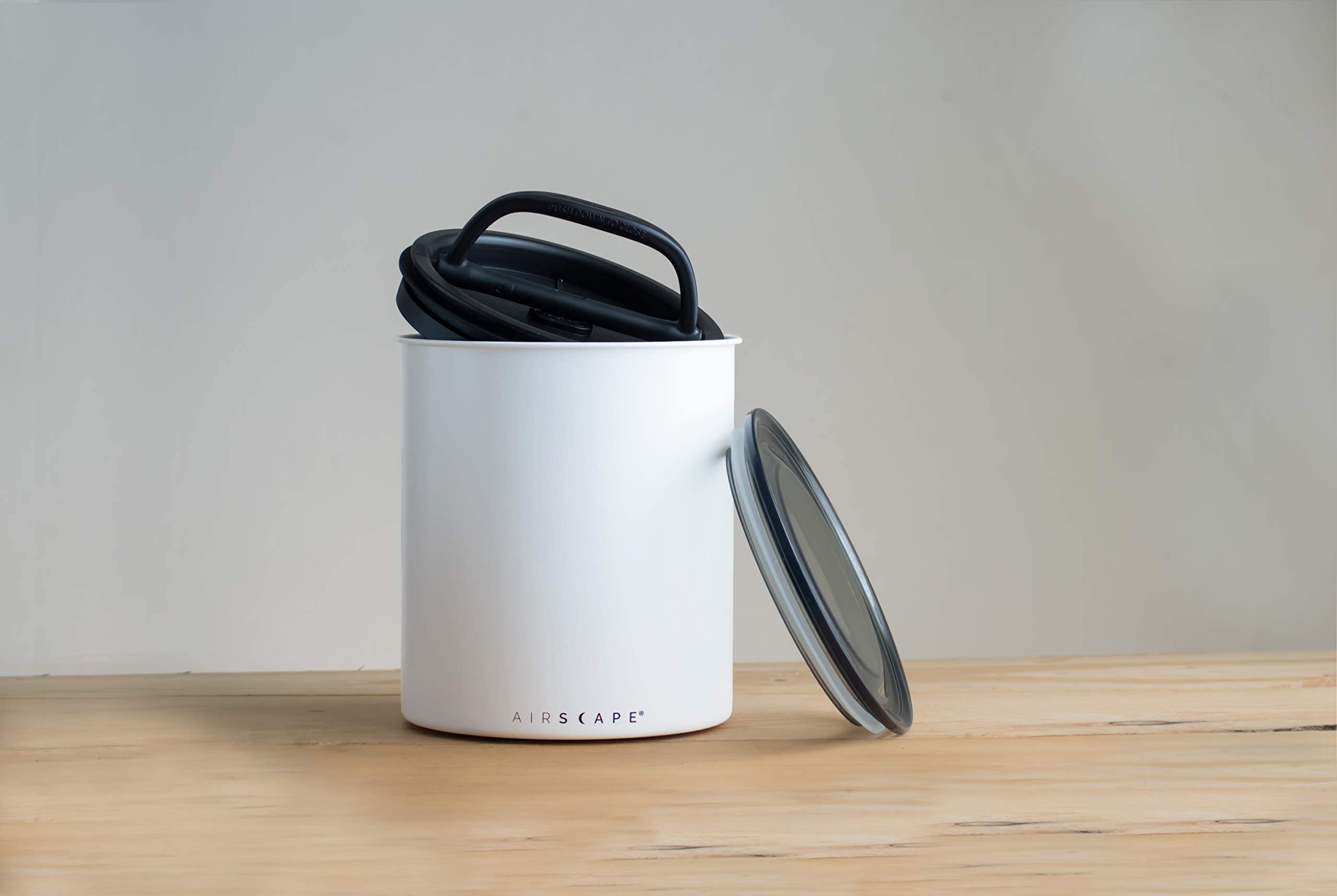 Airscape Kilo Coffee Storage Canister & Scoop Bundle - Large Food Container - Patented Airtight Lid 2-Way Valve Preserve Food Freshness, 2.2 lb Dry Beans (Large Matte White & Brushed Steel Scoop)