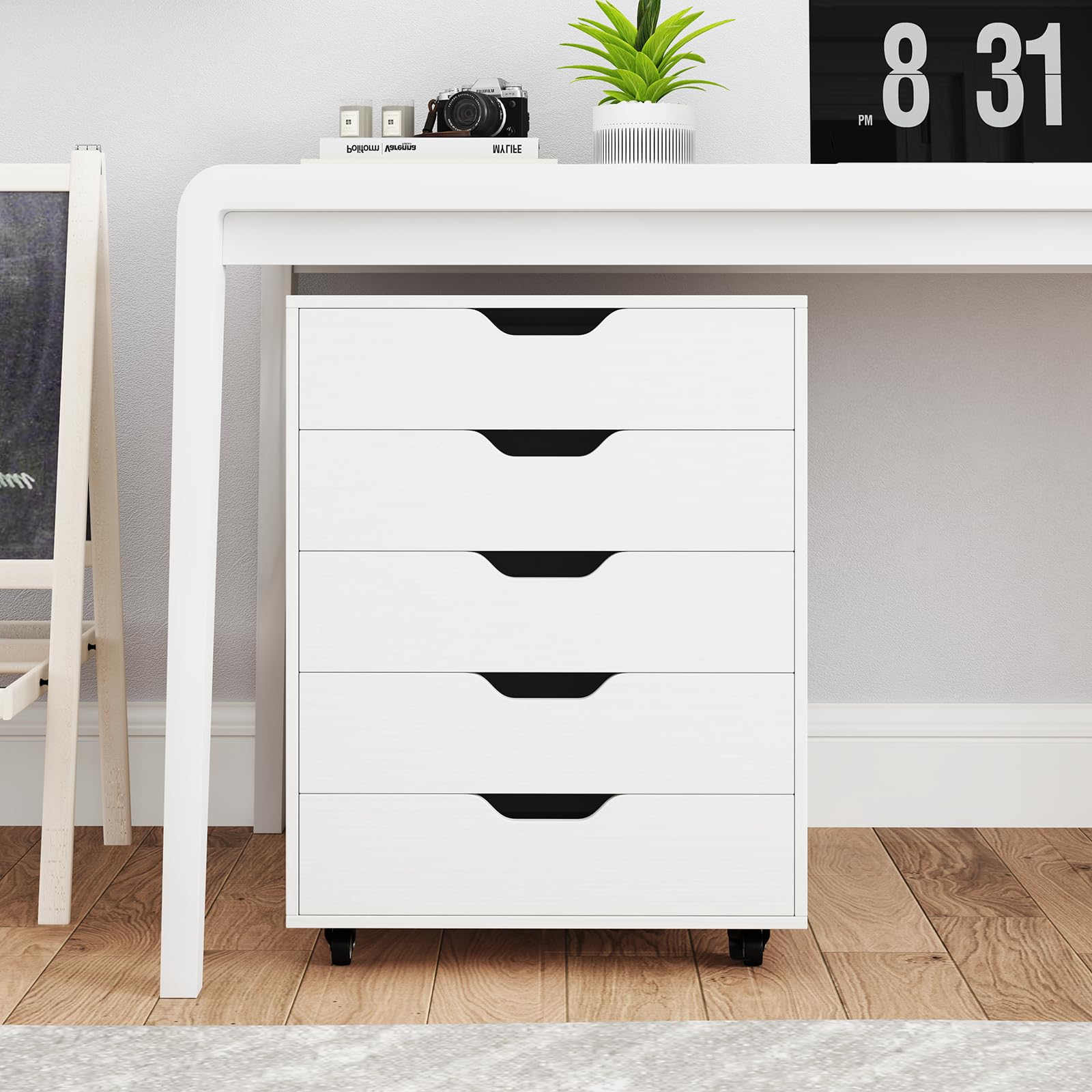Giantex 5-Drawer Storage Cabinet, Mobile File Cabinet with Drawers, Wheels, Rolling Lateral Filing Cabinet Under Desk, Chest of Drawers, 19.5" x 16" x 25.5" Office Cabinet for Living Room, Study