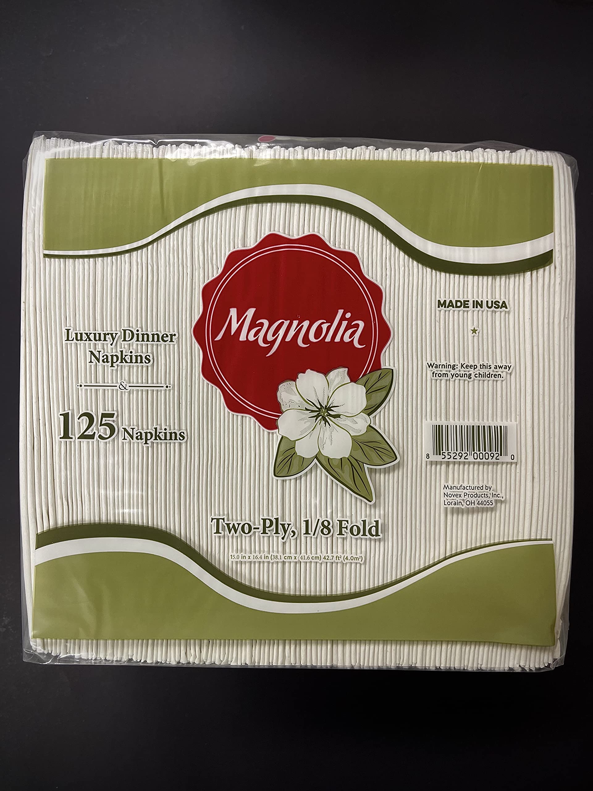Magnolia Premium Bright 2-Ply Dinner Napkins for all Occasions, 1/8 Fold, 18 Packs of 125 Each, 15"x16.5", Made in the USA