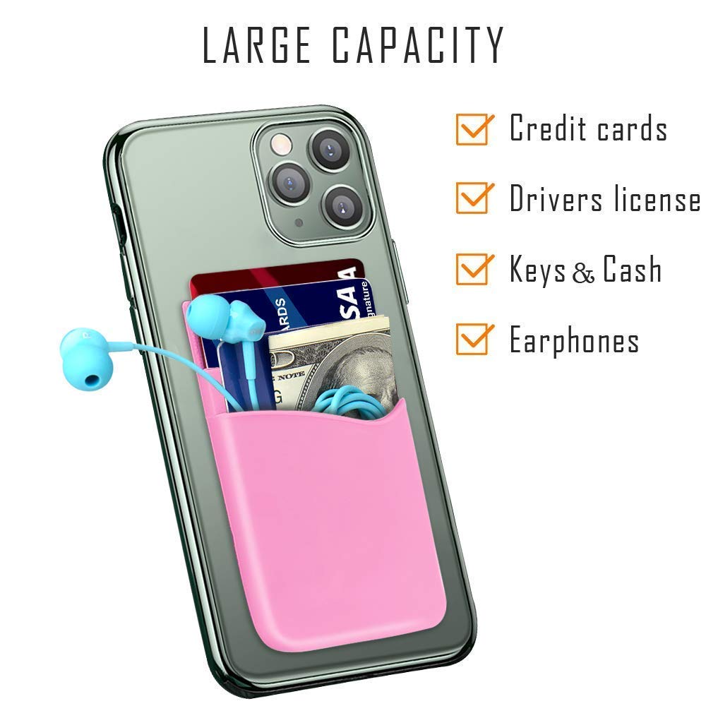 SHANSHUI Card Holder for Back of Phone, Double Cloth Slim Stretchy Phone Pocket Pouch Stick on ID Credit Card Wallet Compatible for iPhone 11 Pro Samsung Galaxy S10 and More