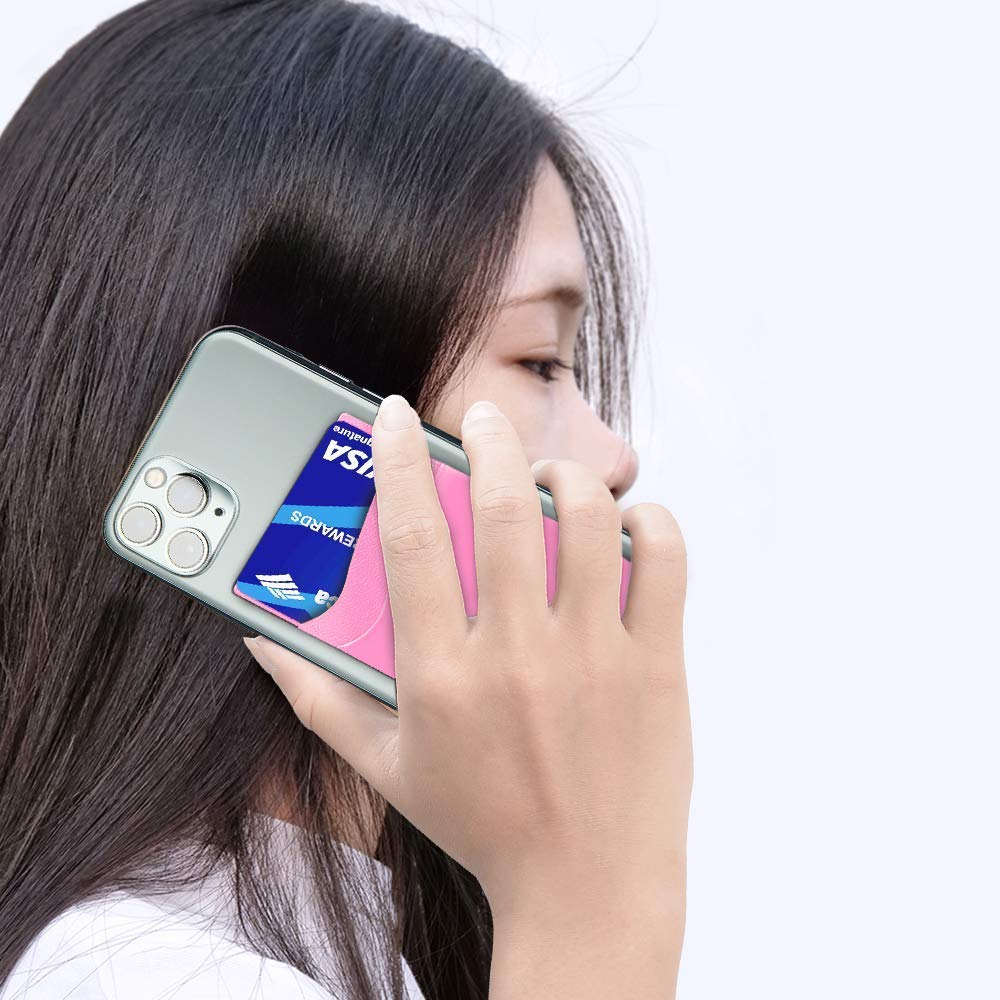 SHANSHUI Card Holder for Back of Phone, Double Cloth Slim Stretchy Phone Pocket Pouch Stick on ID Credit Card Wallet Compatible for iPhone 11 Pro Samsung Galaxy S10 and More