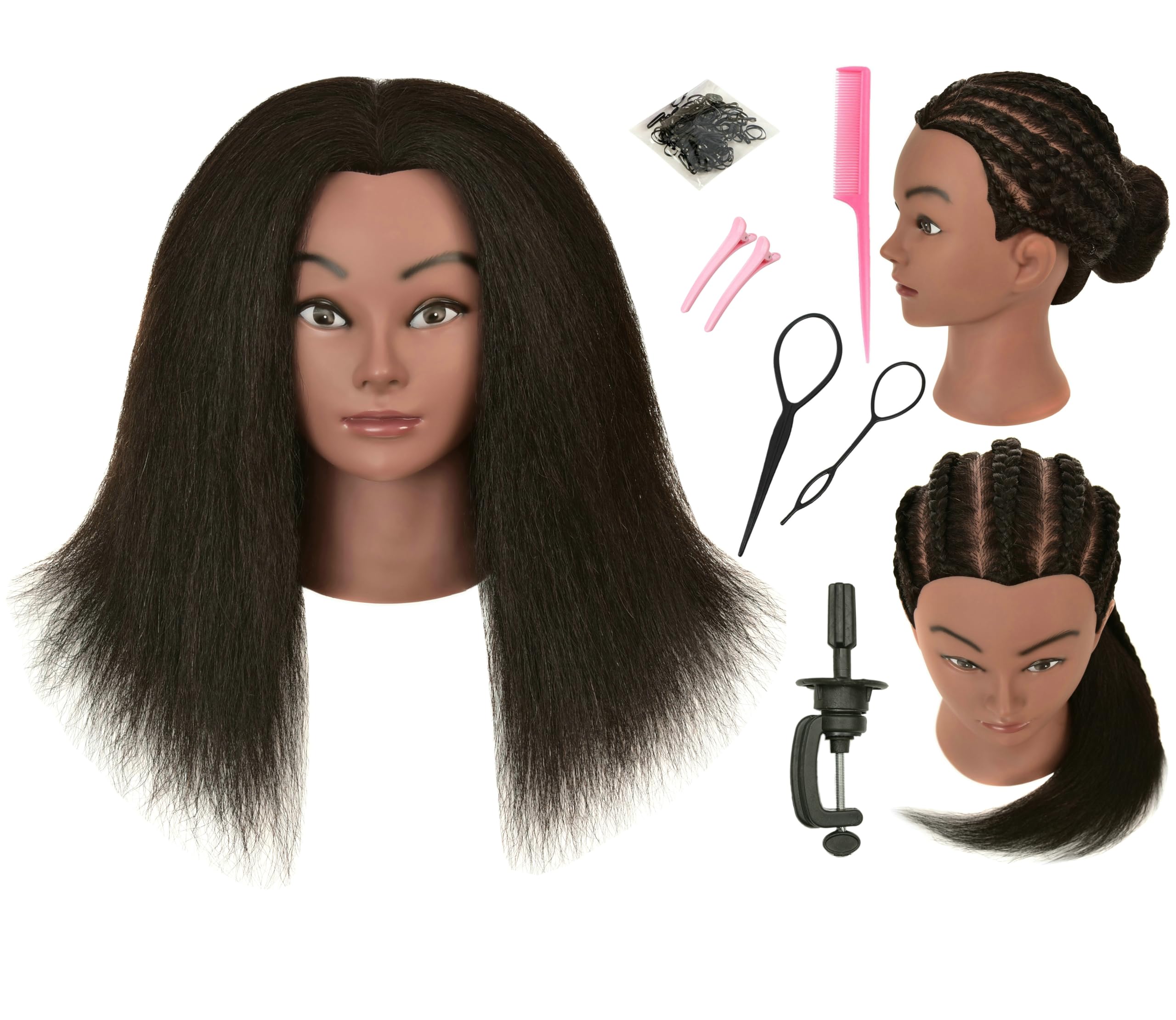 RIHANNAHAIR Mannequin Head with 100% Human Hair Manikin Cosmetology Makeup Manican Doll Display Practice Braiding Styling Training Head with Stand