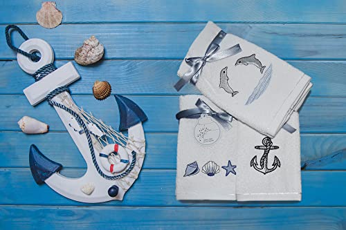 Classic Turkish Towels - Luxury Ocean Themed Fingertip Towels, 100% Turkish Cotton, Soft and Absorbent Bathroom Towels, Beach and Nautical Decor, 6-Piece Set - 12 x 20 Inches (Dolphins)