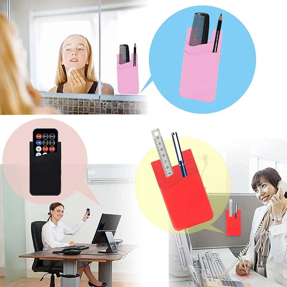SHANSHUI Card Holder for Back of Phone, Double Cloth Slim Stretchy Phone Pocket Pouch Stick on ID Credit Card Wallet Compatible for iPhone 11 Pro Samsung Galaxy S10 and More