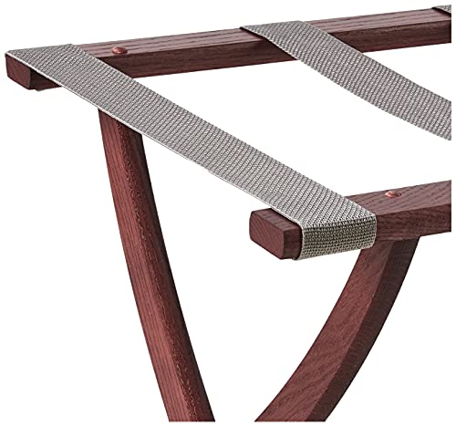 Wooden Mallet Designer Curve Leg Luggage Rack,Grey Straps, Mahogany