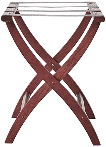 Wooden Mallet Designer Curve Leg Luggage Rack,Grey Straps, Mahogany