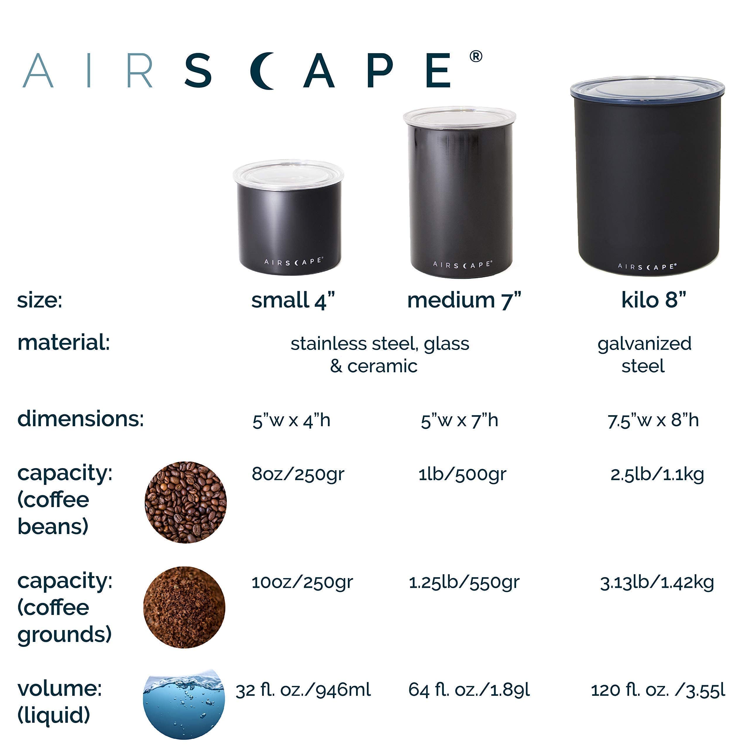 Airscape Kilo Coffee Storage Canister & Scoop Bundle - Large Food Container - Patented Airtight Lid 2-Way Valve Preserve Food Freshness, 2.2 lb Dry Beans (Large Matte White & Brushed Steel Scoop)