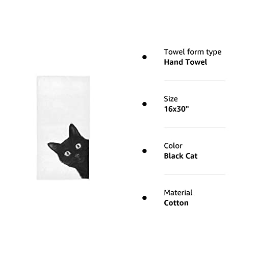 Naanle Cute Curious Black Cat Soft Highly Absorbent Guest Large Home Decorative Hand Towels Multipurpose for Bathroom, Hotel, Gym and Spa (16 x 30 Inches,White)