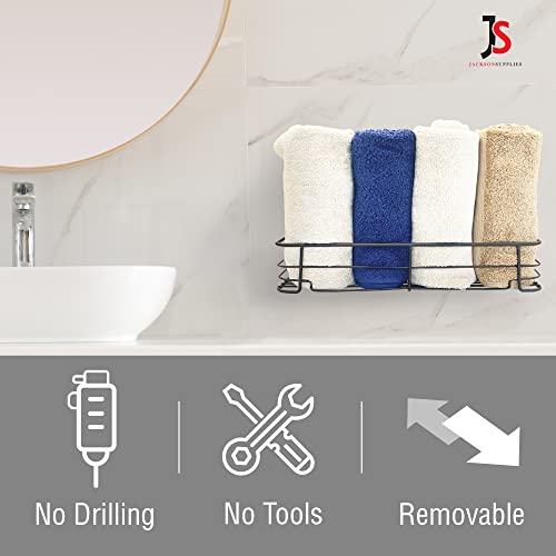 JS Jackson Supplies Set of Matte Black Suction Cup Rectangular Shower Shelves, (2) Caddies and (2) Suction Cup Shower Hooks